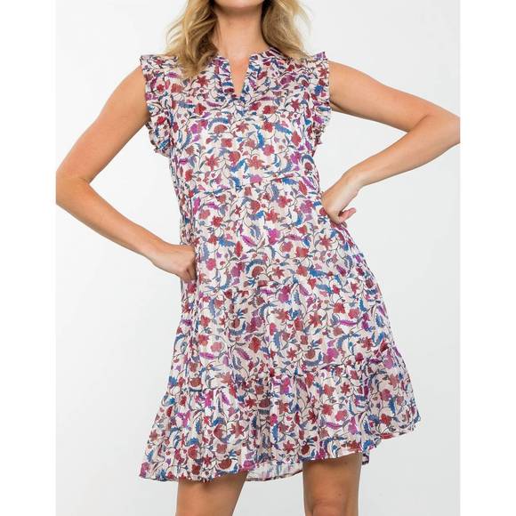 THML | Dresses | New Thml Ruffle Sleeve Flower Print Dress In Multi ...
